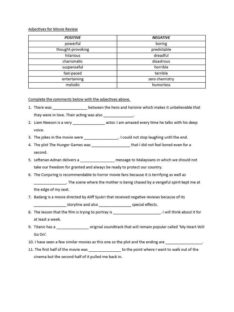 Adjectives For Movie Review | PDF