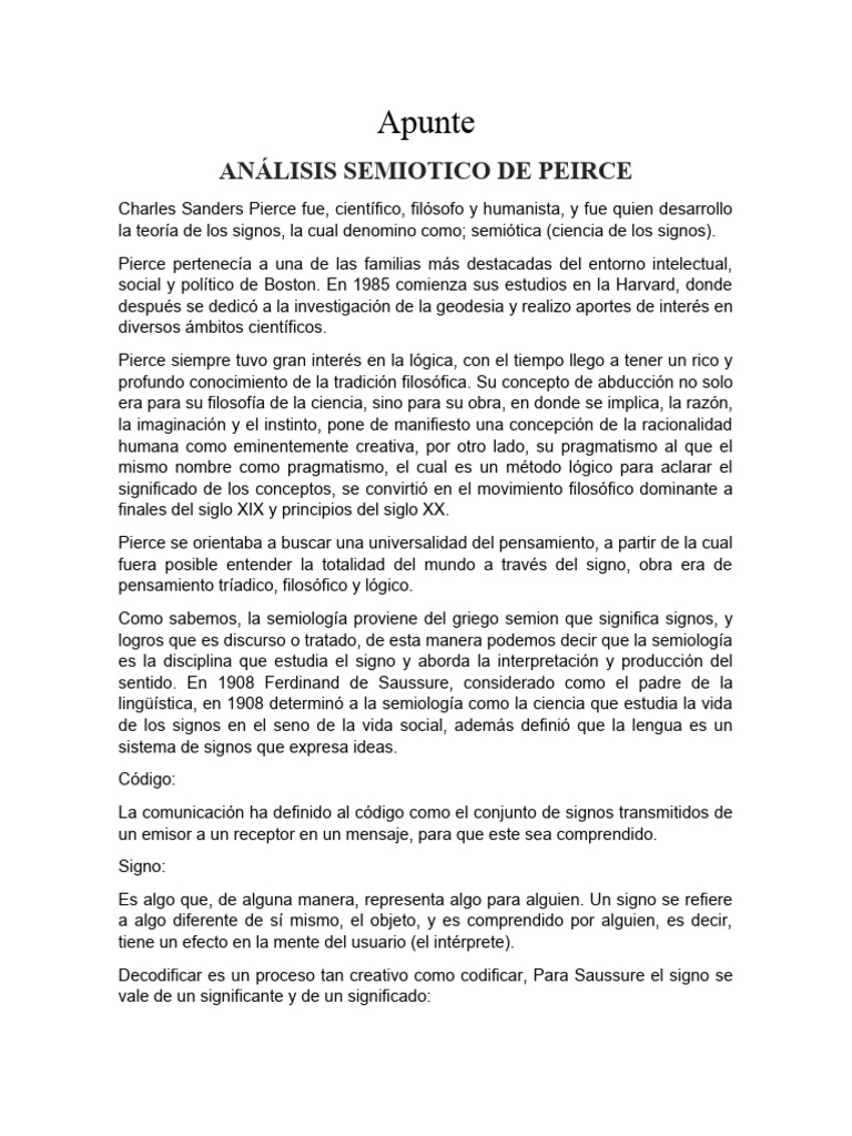 Analisis Semiotico de Peirce - Aro | PDF | Semiótica | Charles Sanders ...
