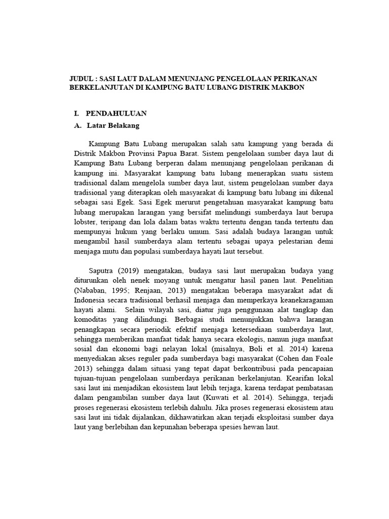 Sasi Laut di Batu Lubang, Papua Barat | PDF | Sains & Matematika