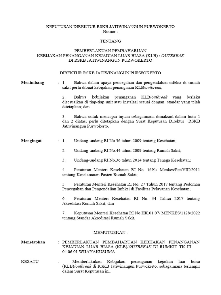 SK Kebijakan KLB (Outbreak) | PDF