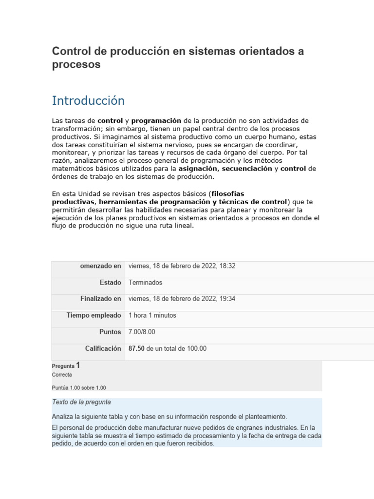 Control y Programación de Producción | PDF
