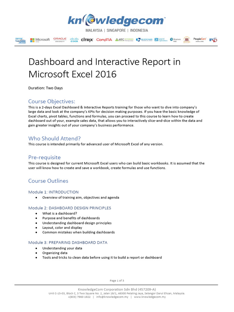 Dashboard and Interactive Report in Microsoft Excel 2016 - 2 Days | PDF | Database Index ...