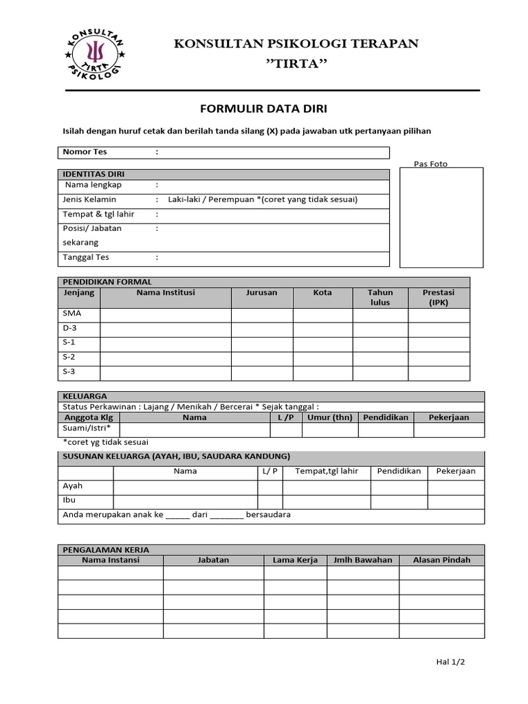 FORMULIR DATA DIRI Lengkap | PDF