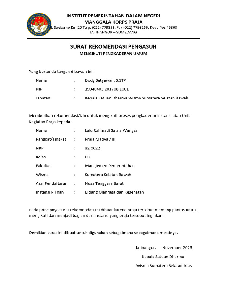 Rekomendasi Pengkaderan Praja Madya | PDF