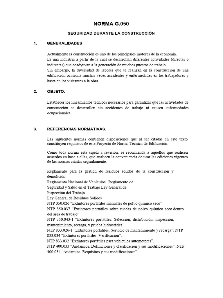 NORMA G.050 Seguridad Durante La Construcción DS #010-2009 | PDF ...
