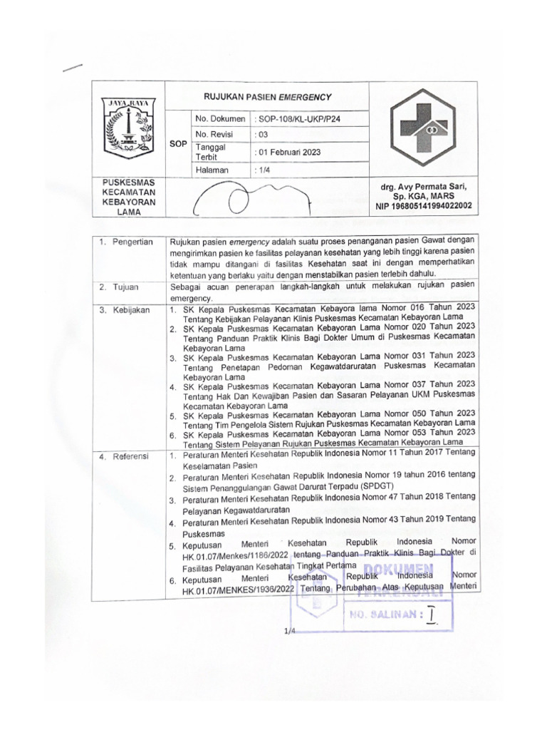 Sop Rujukan Pasien Emergency 2023 | PDF