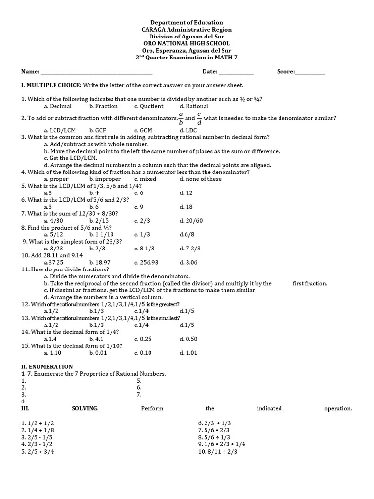Math 7 | PDF | Mathematics | Elementary Mathematics