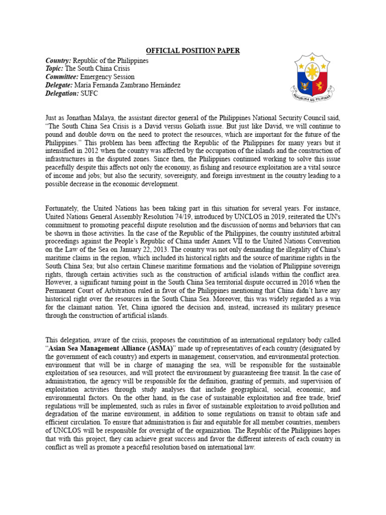 Official Position Paper - Philippines | PDF | Environmental Protection ...