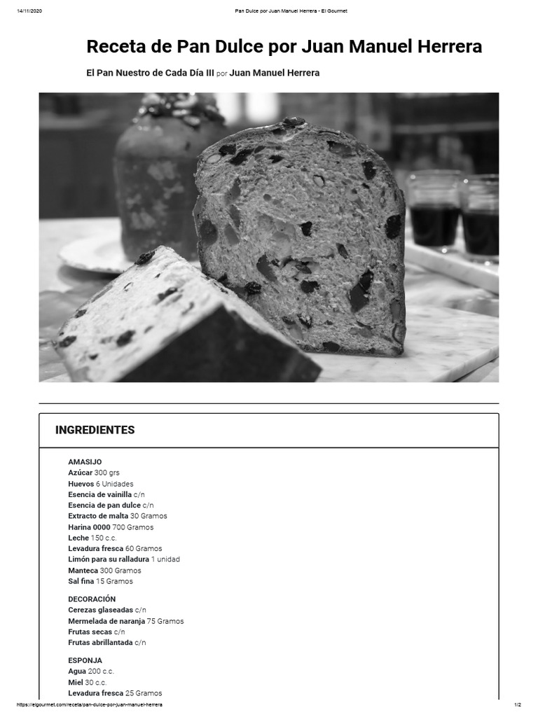 Receta de Pan Dulce Gourmet | PDF | Panes | Fruta seca