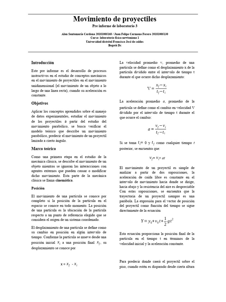 Movimiento de Proyectiles | PDF | Velocidad | Aceleración