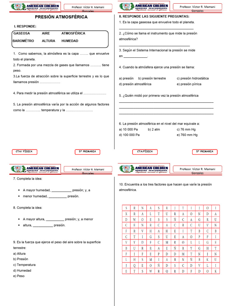 Fisica 5to Presion Atmosferica | PDF | Atmósfera | Presión