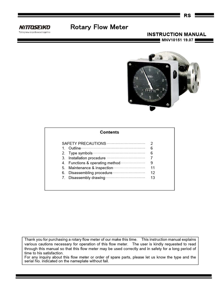 Rotary Flow Meter Instruction Manual | PDF | Flow Measurement | Valve