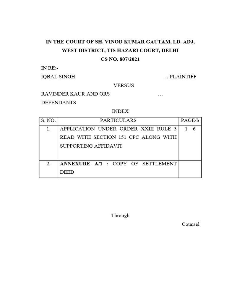Compromise Application Under CPC O23 R3 | PDF | Affidavit | Legal Procedure