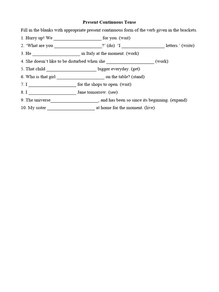 Present Continuous Tense - Writing | PDF