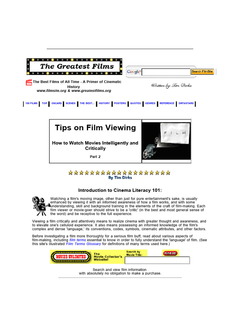 Resource 8 - Tips On Film Viewing | PDF | Games & Activities | Art