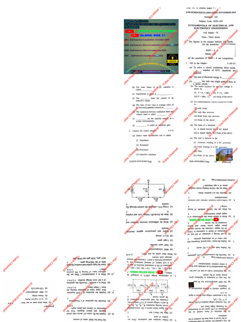 Fundamentals of Electrical & Electronic Engg..Code - El-Et-304 Q.Papers - Booklet | PDF | Doping ...