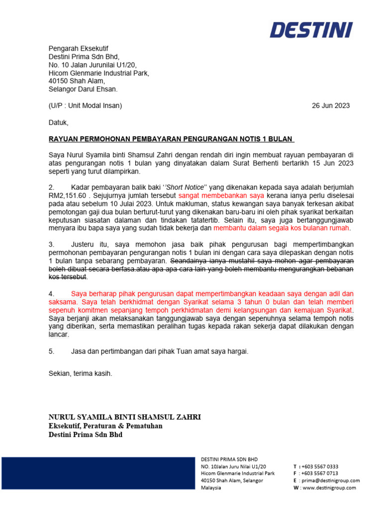 Surat Notis 1 Bulan | PDF