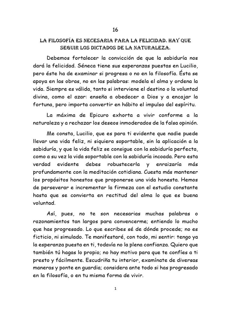Cartas A Lucilio - Seneca XVI | PDF | Felicidad | Dios
