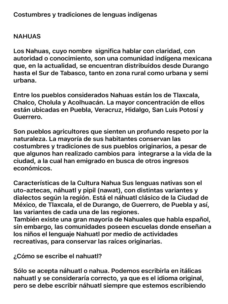 Costumbres y Tradiciones | PDF | Náhuatl | México