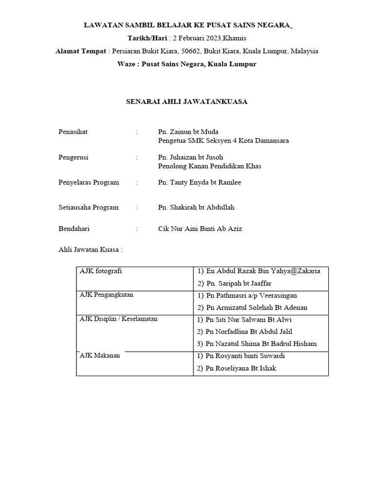 Ajk Dan Tentatif Program Pusat Sains Negara | PDF