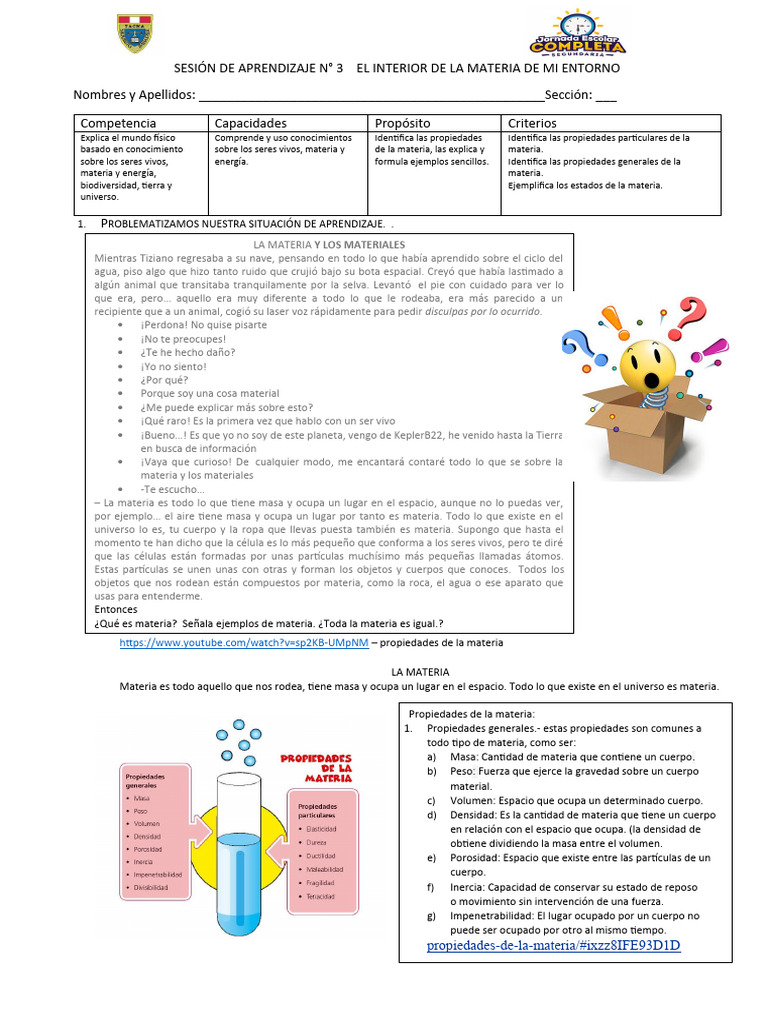 Sesión de Aprendizaje #7-3 - La Materia | PDF | Importar | Masa