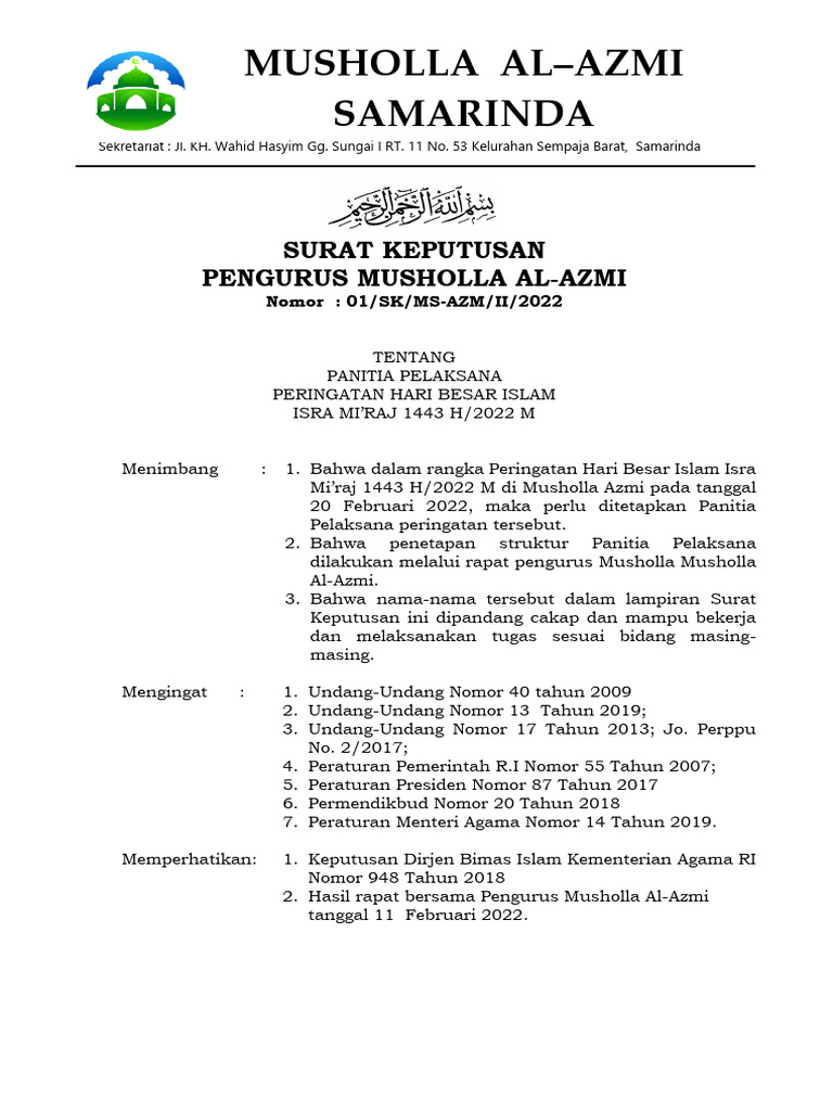 01-SK Panitia Isra Miraj | PDF