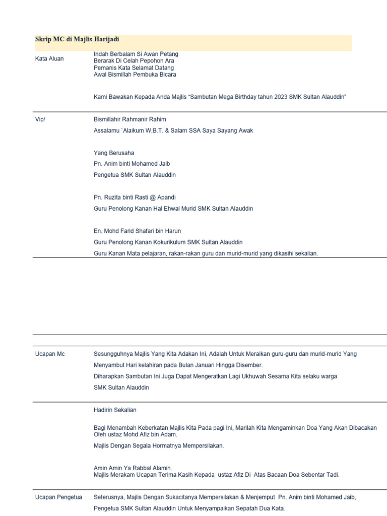 Skrip-MC-mega Birthday | PDF