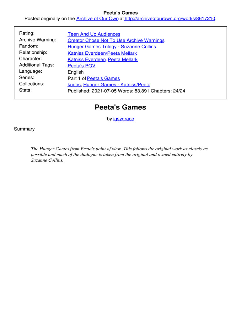 Peetas Games | PDF | The Hunger Games