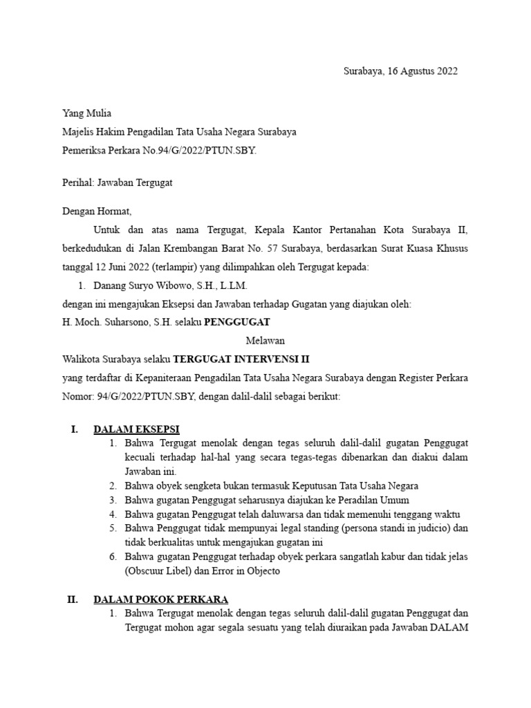 Jawaban Tergugat Intervensi | PDF