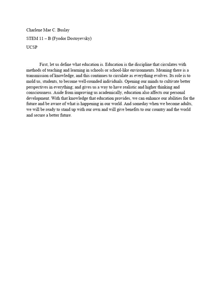 UCSP Reflection Essay | PDF