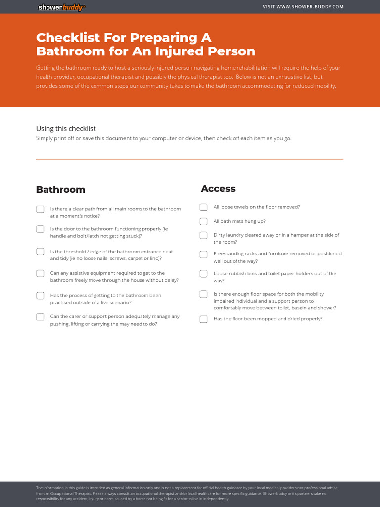 ShowerBuddy Rehab Bath Checklist | Download Free PDF | Bathroom | Shower