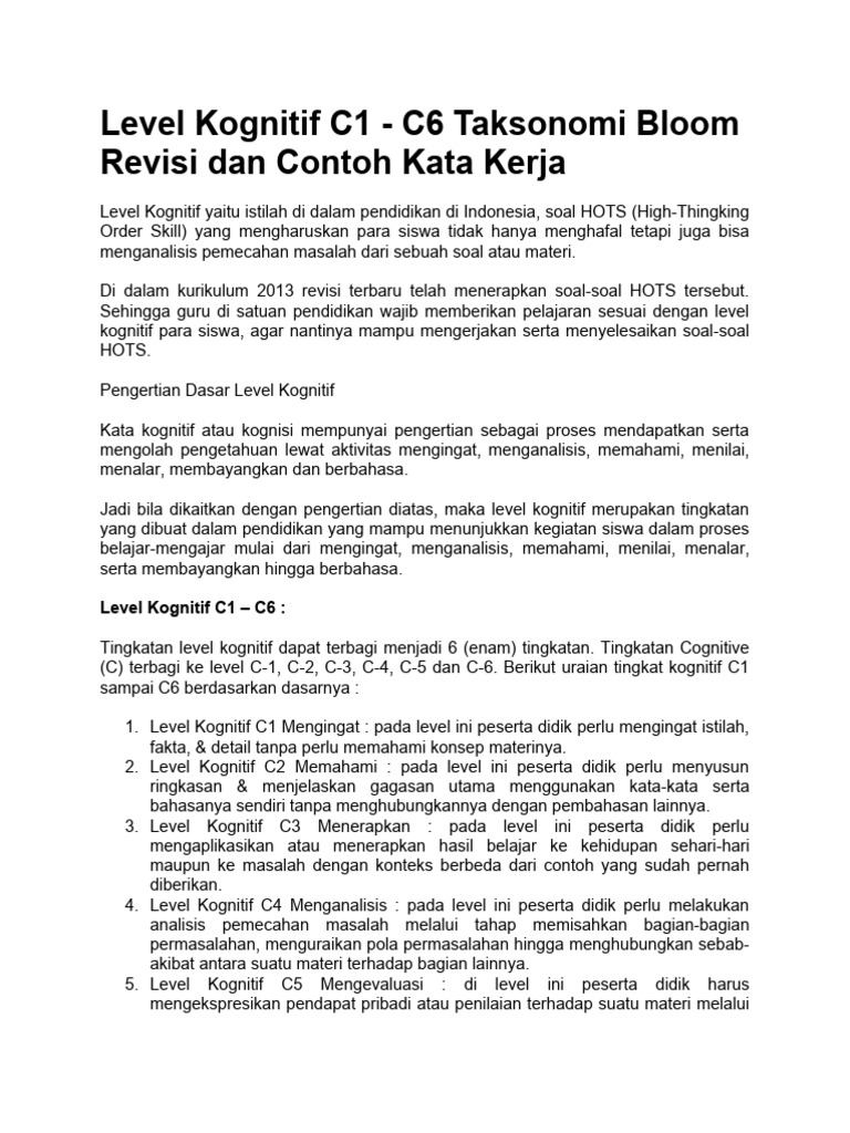 Level Kognitif | PDF | Karier & Perkembangan