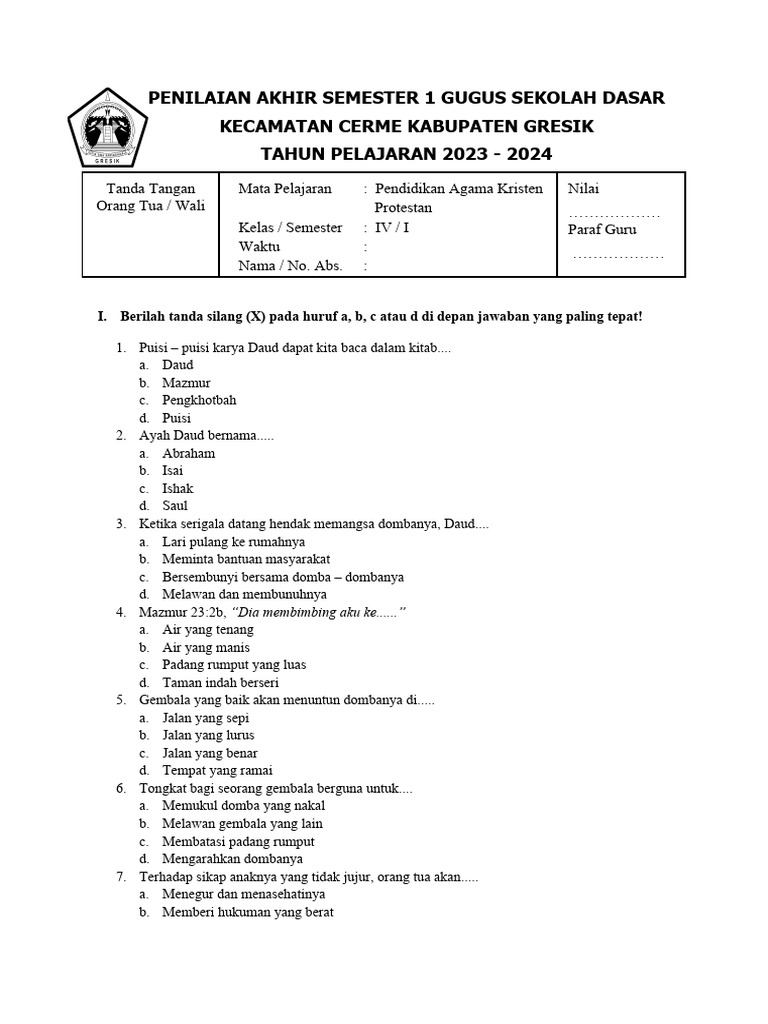 Pas Agama Kelas 4 SD 2023 - 2024 | PDF