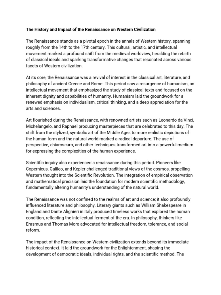 The History and Impact of The Renaissance On Western Civilization | PDF ...