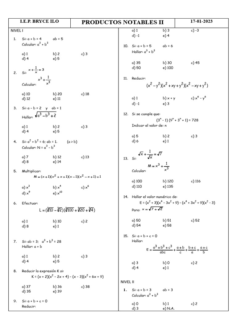 Productos Notables Ii | PDF | Ajedrez