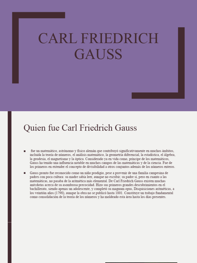 Carl Friedrich Gauss | PDF | Análisis matemático | Matemáticas