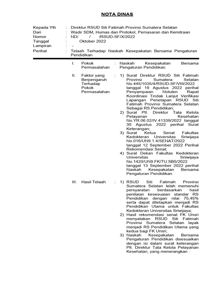 Nota Dinas - Telaah Rs Pendidikan | PDF