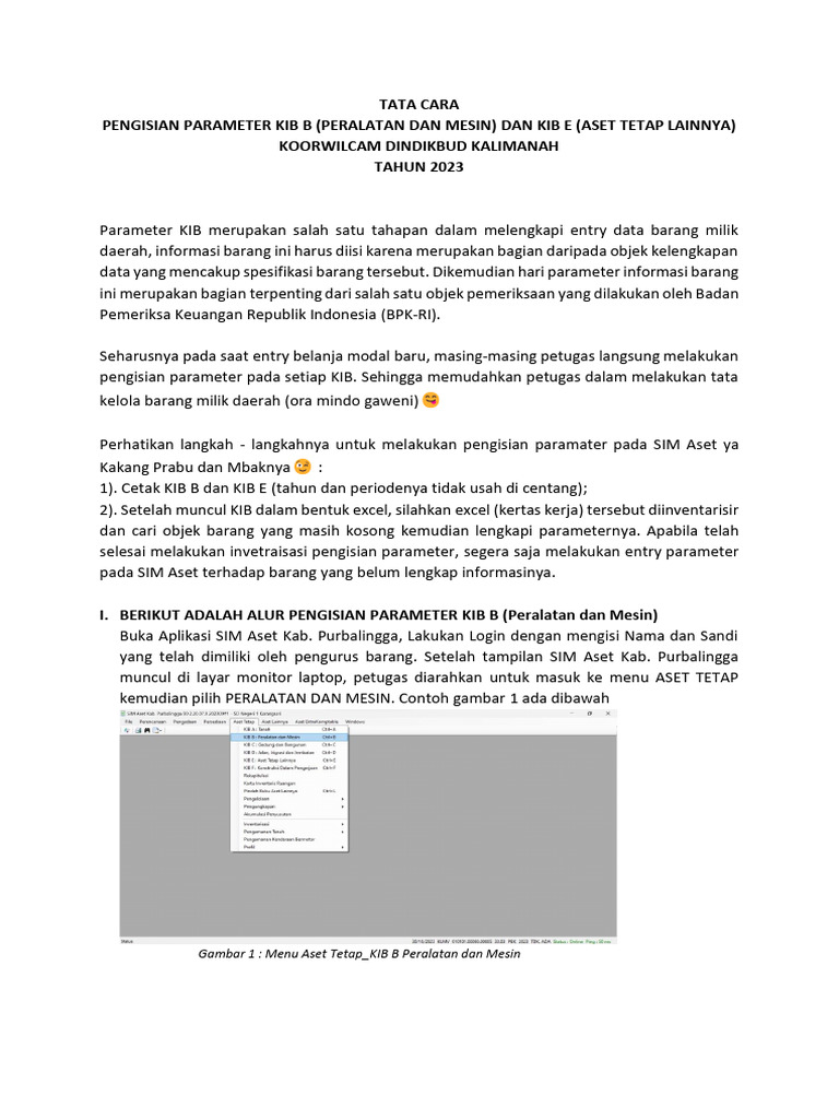 Tata Cara Pengisian Parameter Kib B Dan Kib e Tahun 2023 | PDF