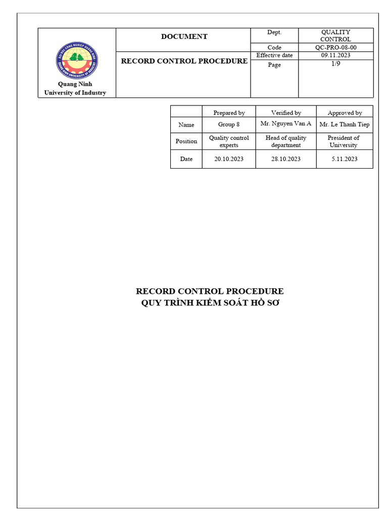 Group 8-Record Control | PDF | Computer File | Quality Management