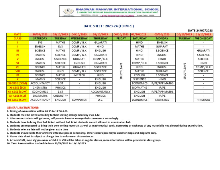BMIS Midterm Timetable AY 2023-2024-1-1 | PDF | Mathematics | Science