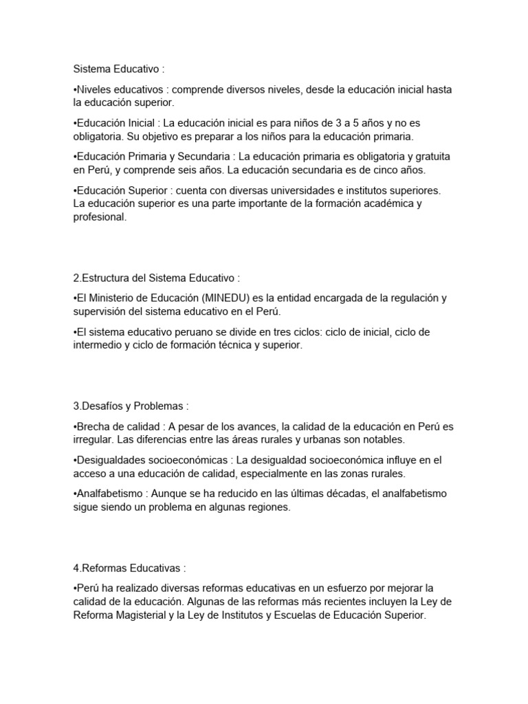 Educacion Peru | PDF | Educación más alta | Perú