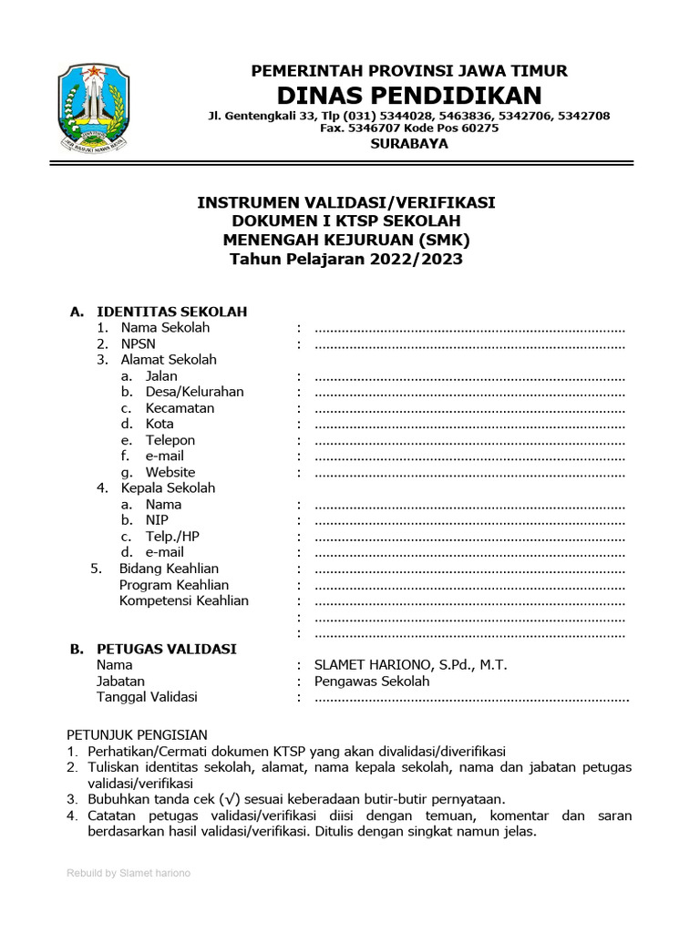 Instrumen Verivikasi Dan Validasi KTSP - 2022 - 2023 | PDF | Karier & Perkembangan | Bisnis