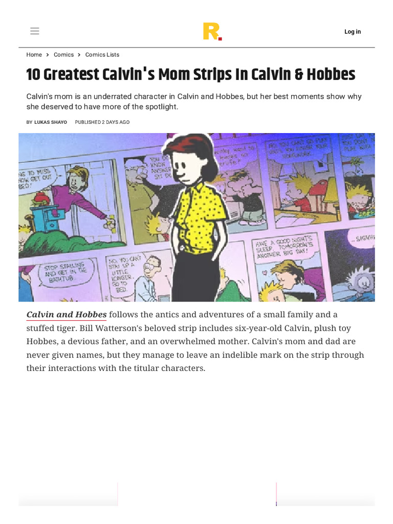 Top 10 Strips Featuring Calvin's Mom | PDF