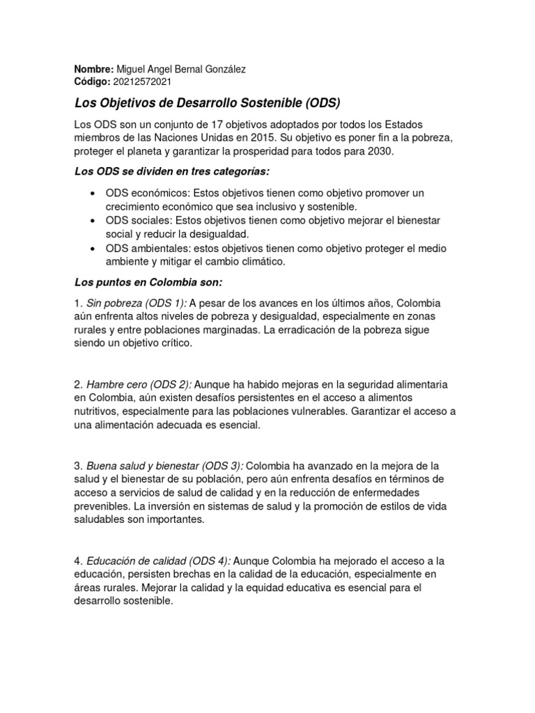 Los Objetivos de Desarrollo Sostenible (ODS) : Los ODS Se Dividen en Tres Categorías | PDF ...