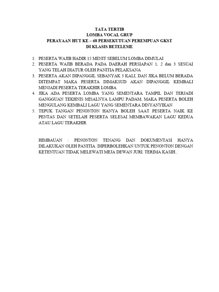 Tata Tertib Lomba Vocal Grup | PDF Tata Tertib Lomba Vocal Grup | PDF