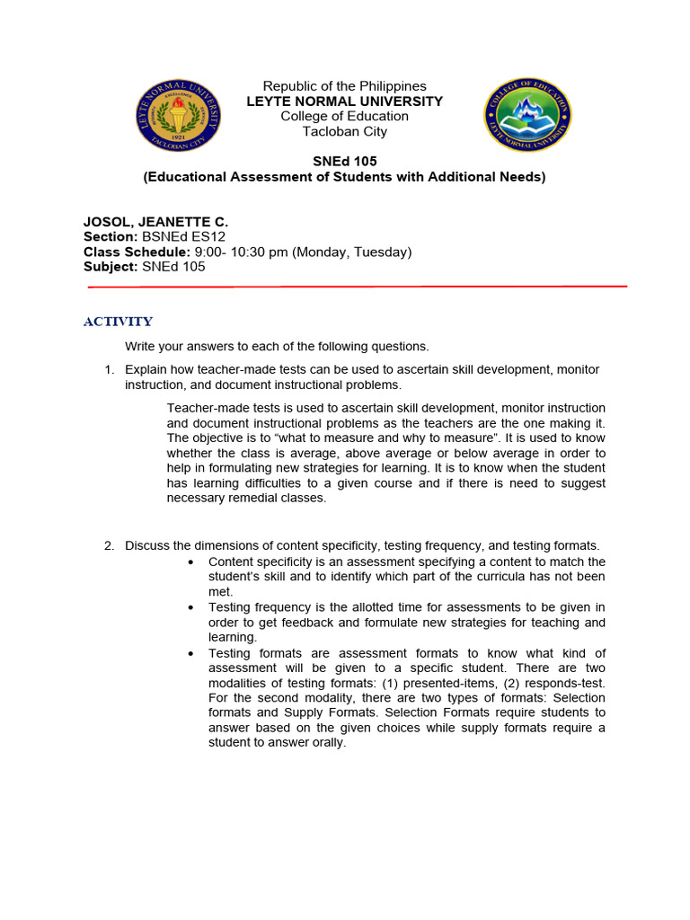 Josol SNED105 TMT | PDF | Educational Assessment | Grammar