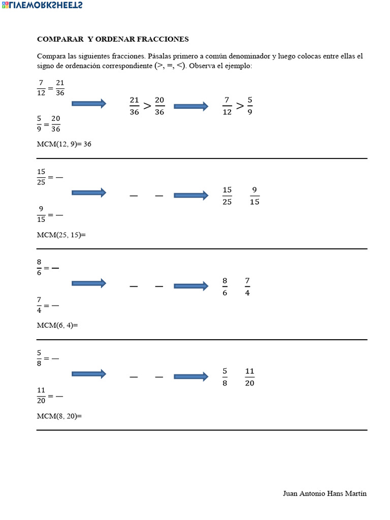 Guia Ordenar y Comparar Fracciones | PDF