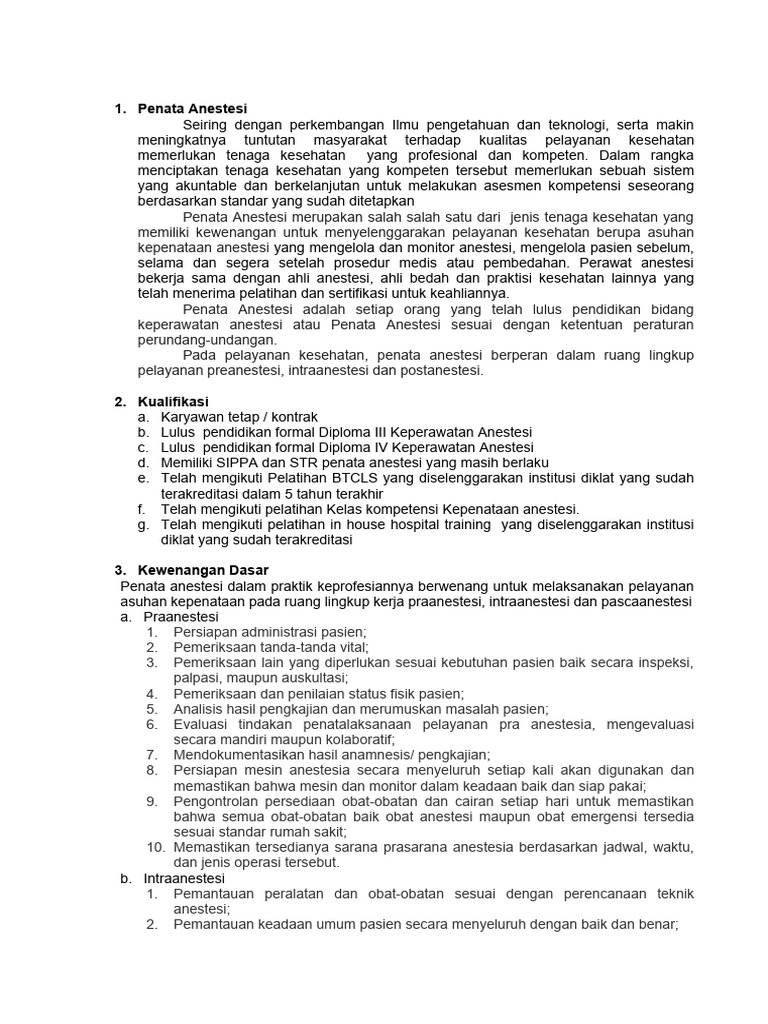 Kewenangan dan Pelatihan Penata Anestesi | PDF