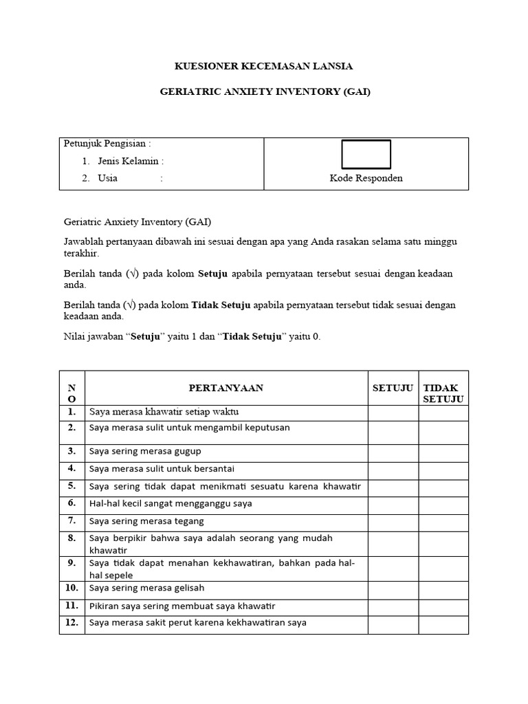 Kuesioner Kecemasan Lansia | PDF