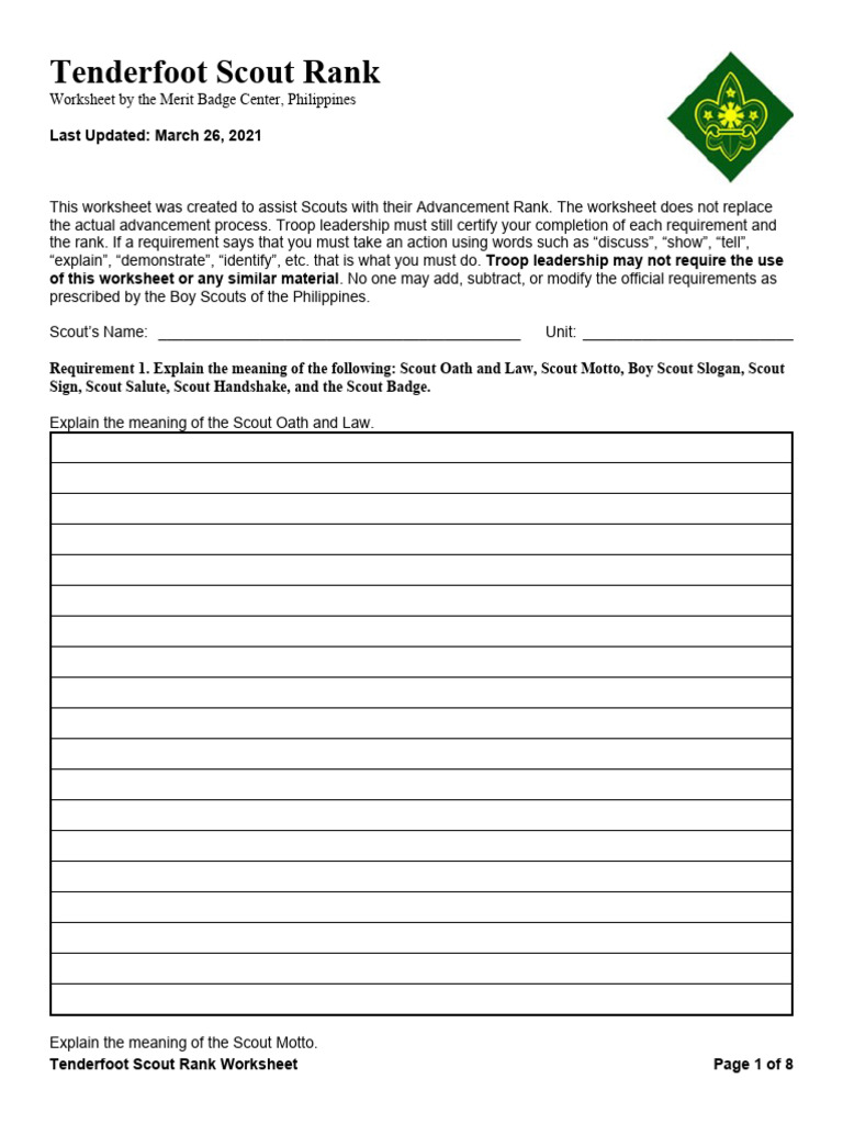 Ws RNK Pp-Tenderfoot | PDF | Scouting | Boy Scouts Of America